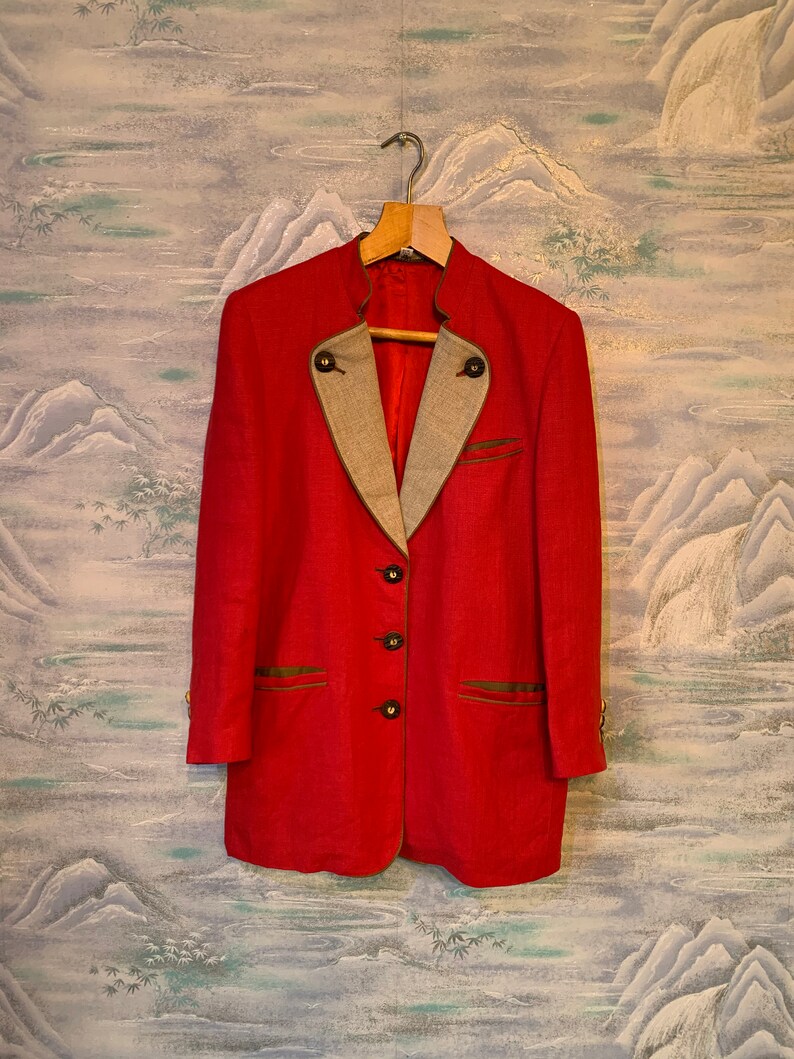 Vintage Austrian Linen Jacket Wine Red Dirndl Blazer Folk Eco - Etsy