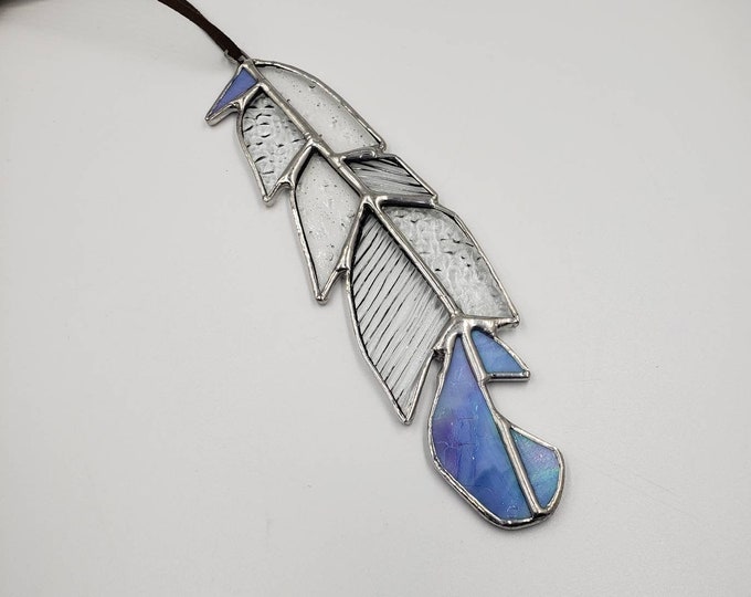 Large Single Stained Glass Feather Sun Catcher Clear Textures Mix With ...
