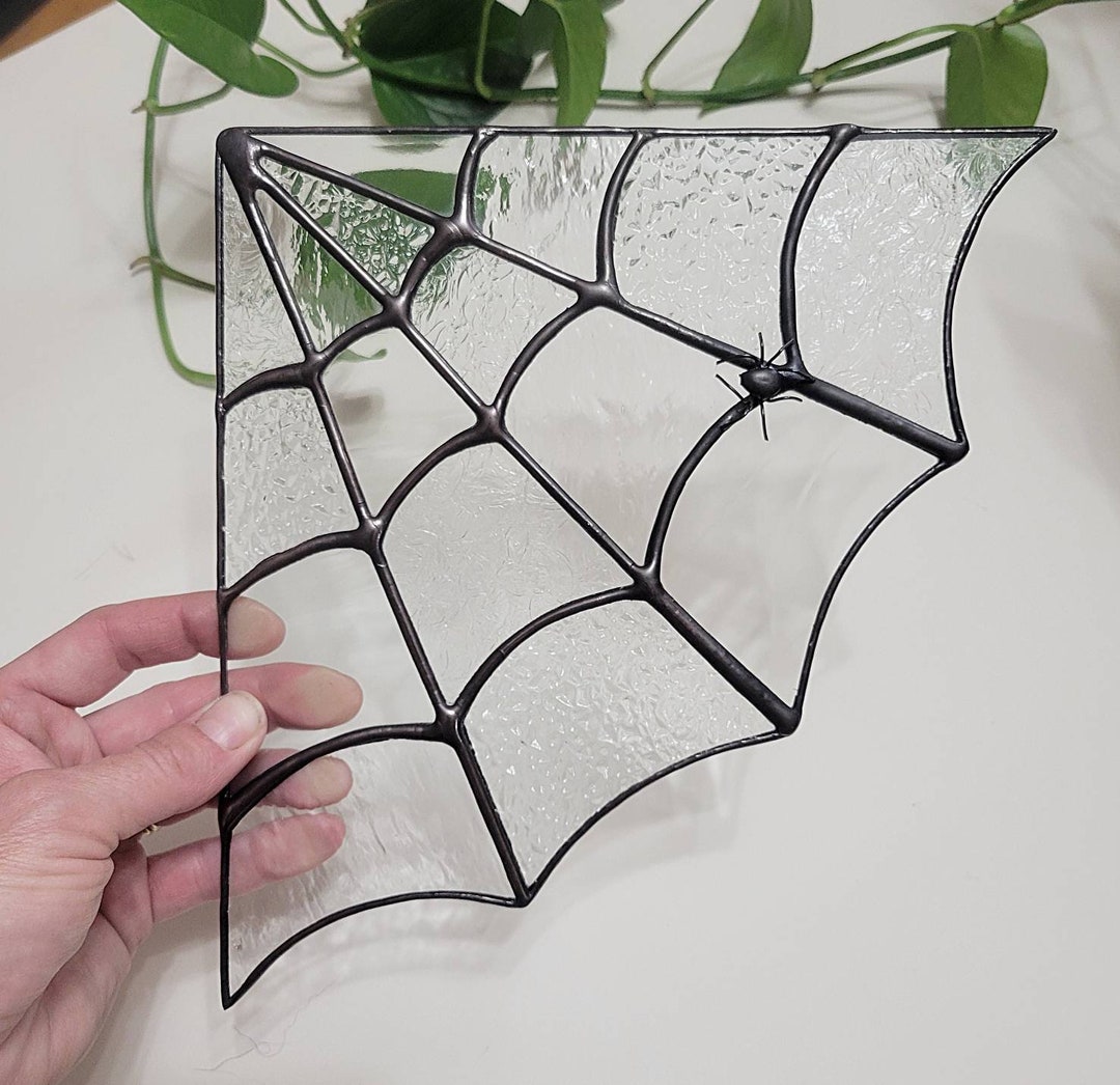 Large Stained Glass Spider Web Corner Sun Catcher With Spider - Etsy