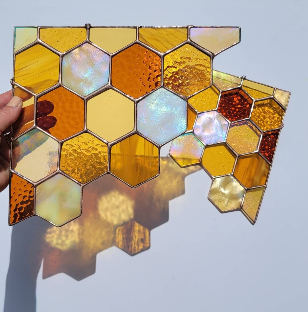 Stained Glass Honeycomb Corners (set of Two), Honeybee, Glass Art ...