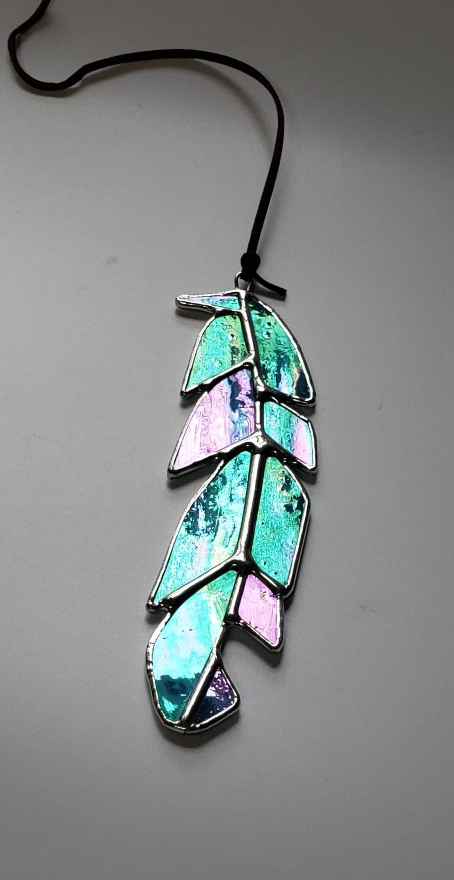 Large Single Stained Glass Feather Sun Catcher Baby Blue - Etsy