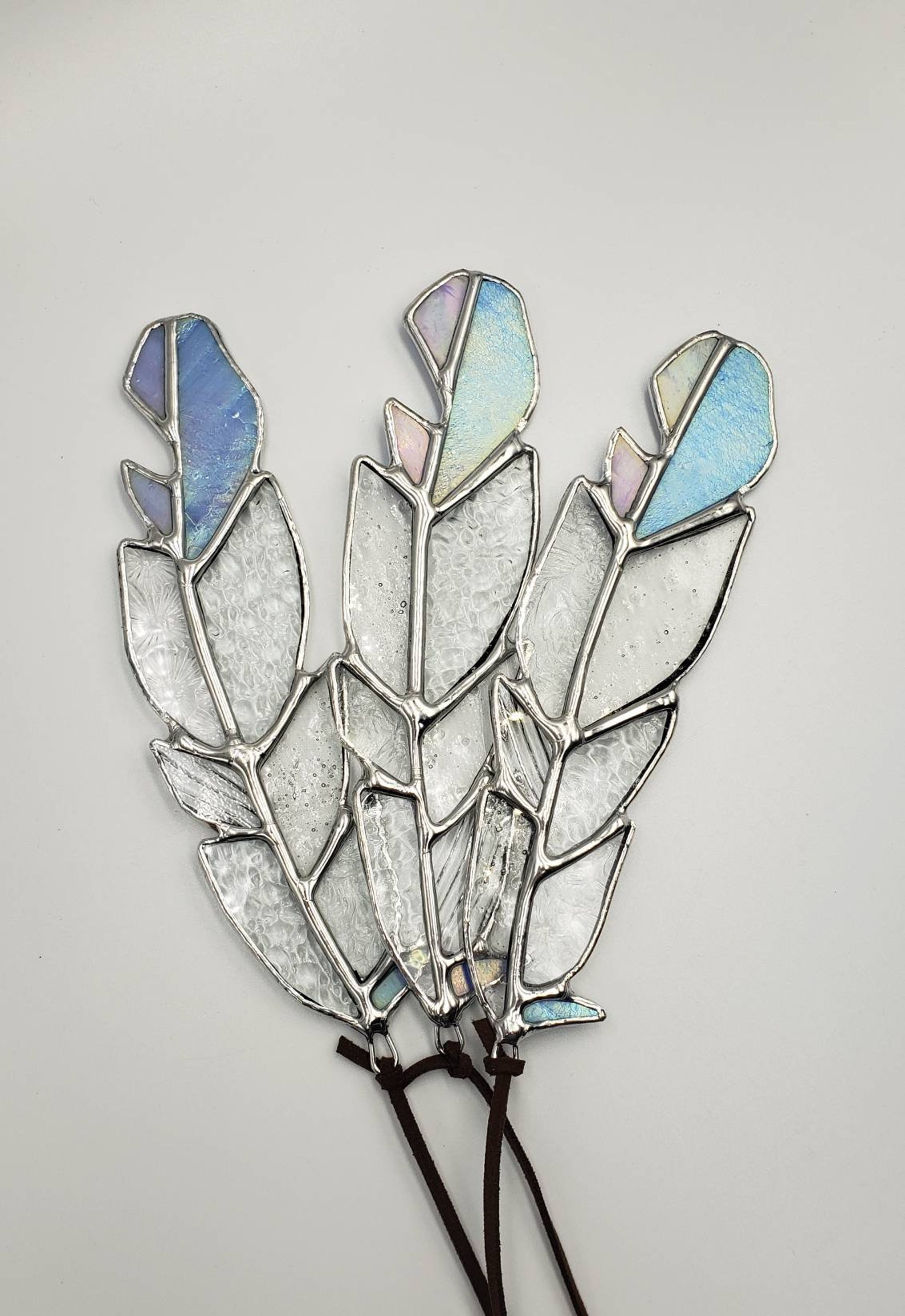 Large Single Stained Glass Feather Sun Catcher - Clear Textures Mix ...
