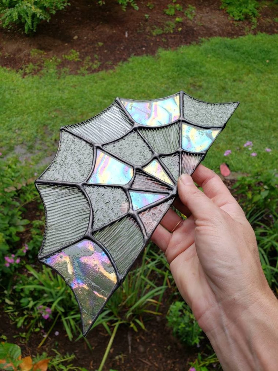 Large Stained Glass Half Spider Web Corner Sun Catcher | Etsy