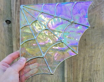Stained Glass Iridescent Spider Web With Spider Holiday - Etsy