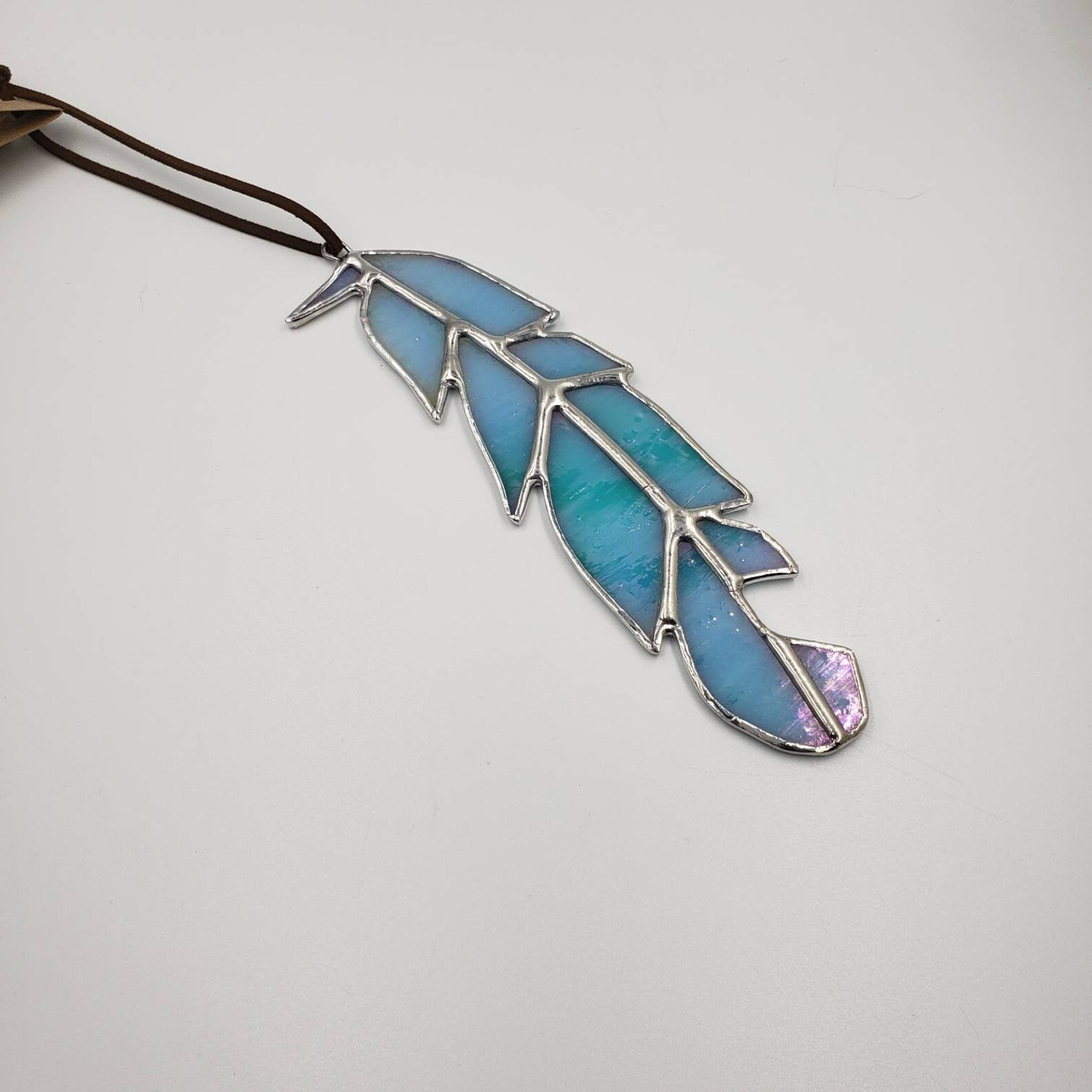 Large Single Stained Glass Feather Sun Catcher Baby Blue - Etsy