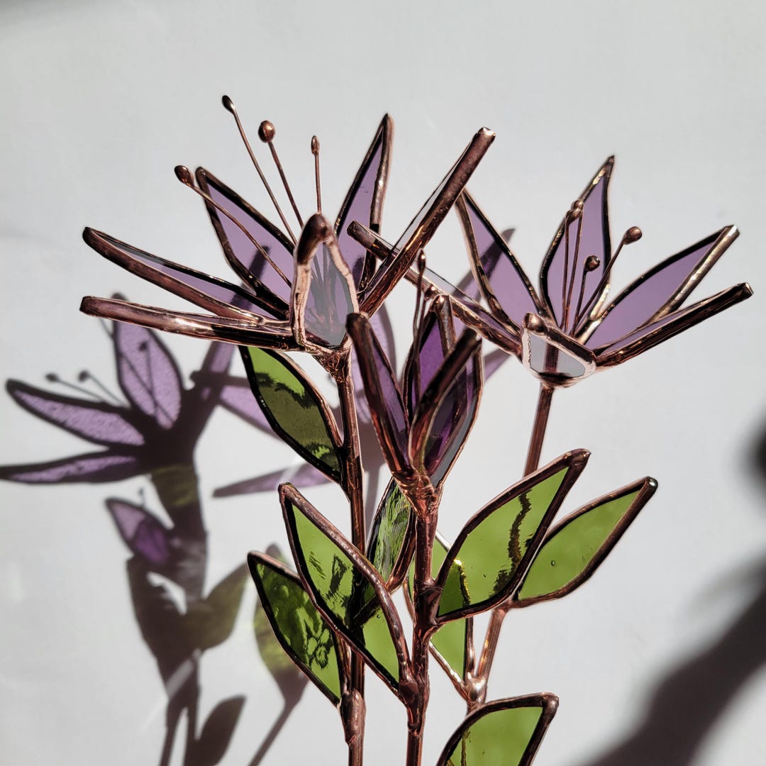 Stained Glass Flower Bouquet: Copper Patina, Purple Blooms - Etsy