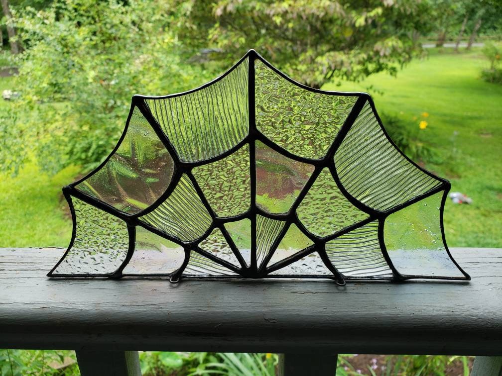 Large Stained Glass Half Spider Web Corner Sun Catcher | Etsy