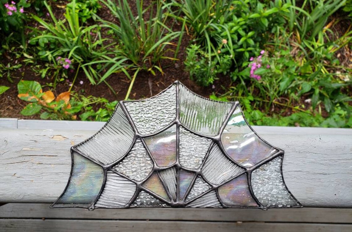 Large Stained Glass Half Spider Web Corner Sun Catcher | Etsy