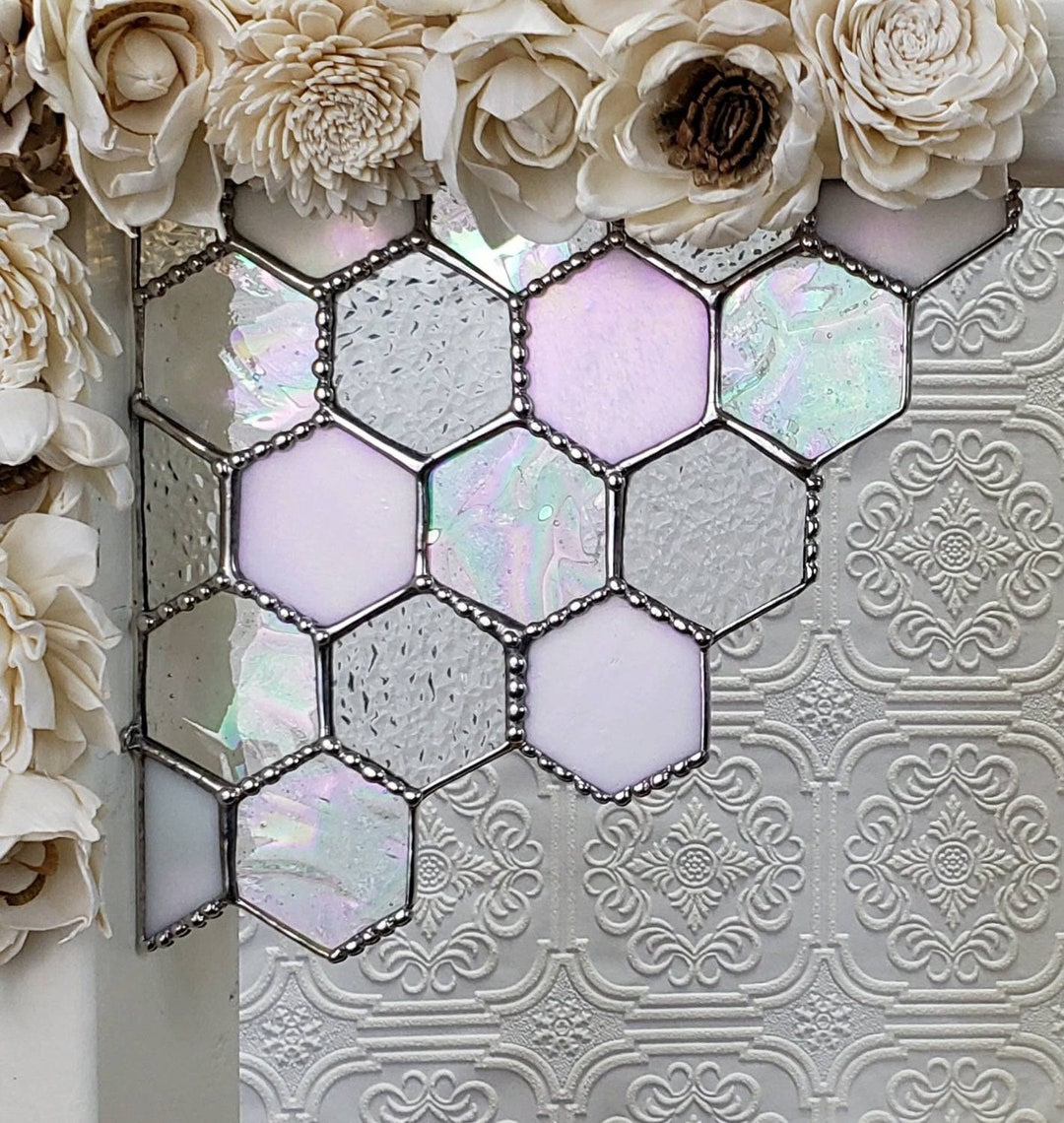 Stained Glass Honeycomb Corner Suncatcher: Iridescent Beehive Decor - Etsy