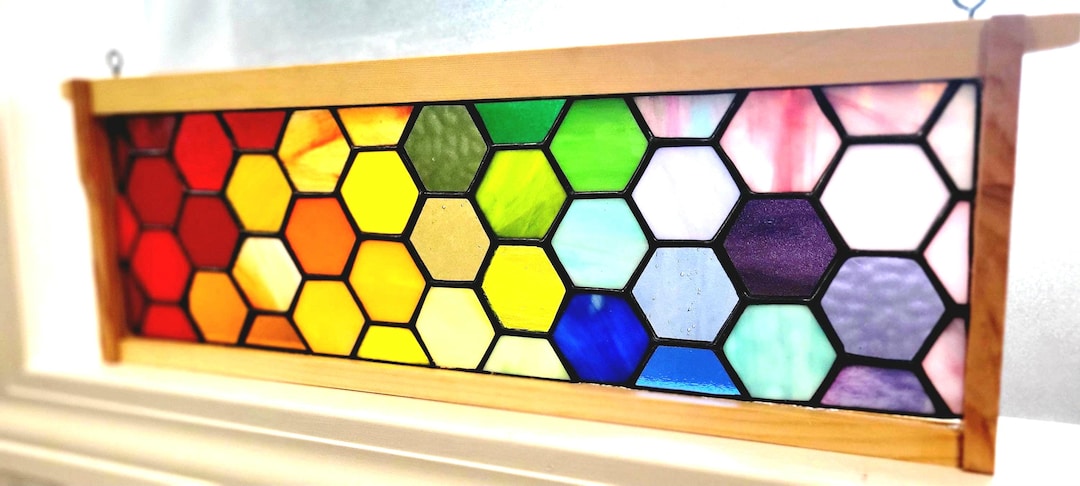 Stained Glass Rainbow Honeycomb: Framed Beehive Decor - Etsy