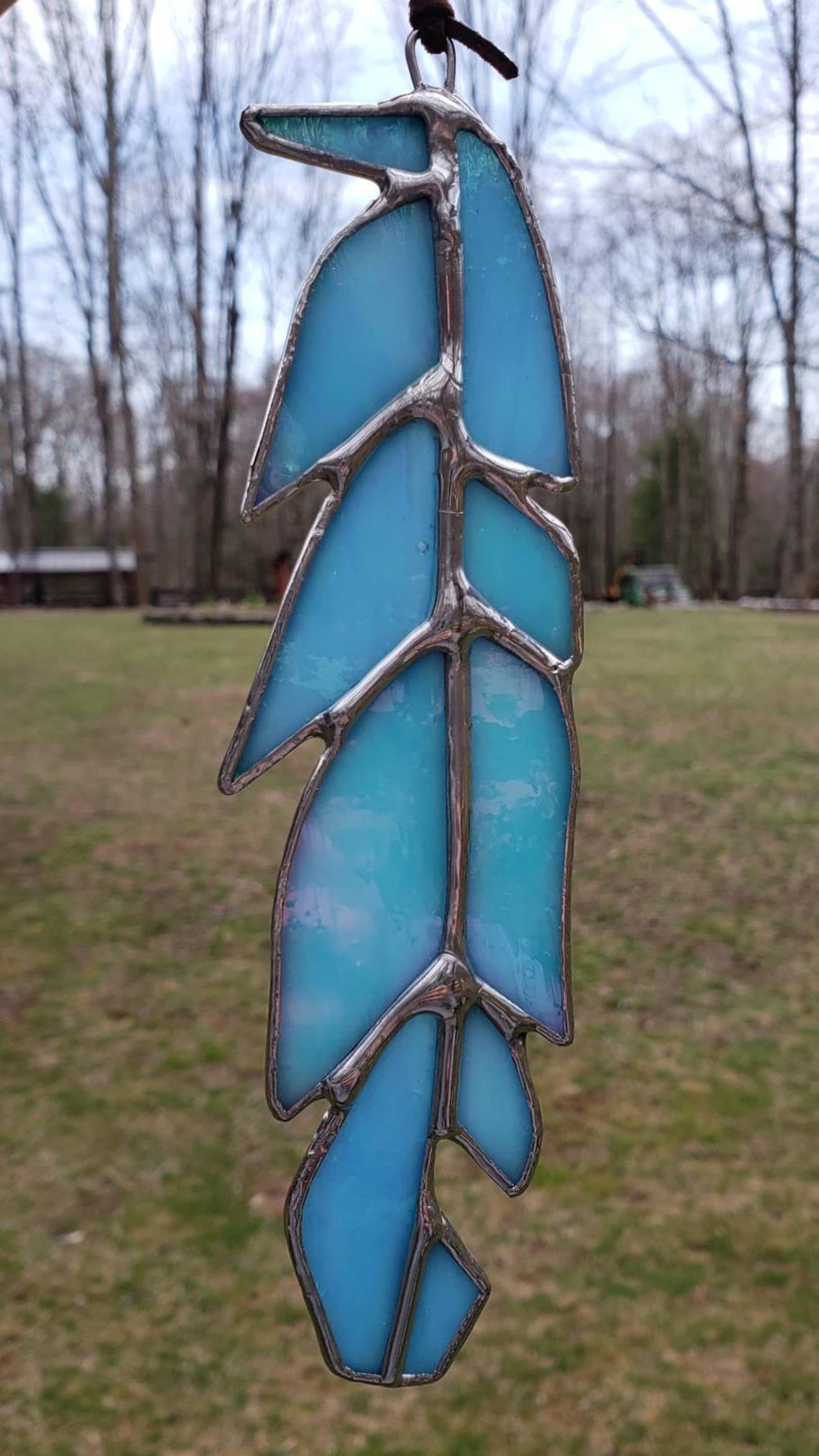 Large Single Stained Glass Feather Sun Catcher Baby Blue - Etsy