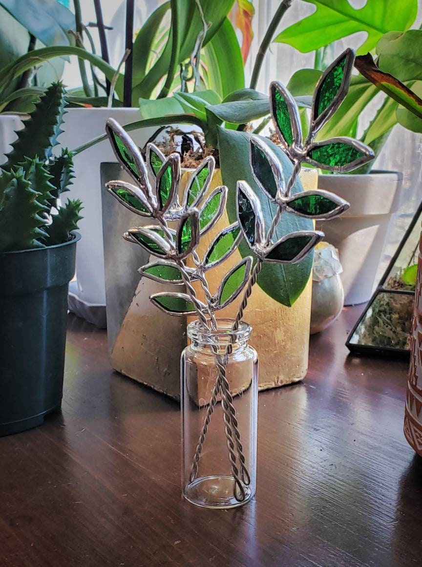 Stained Glass Propagated Sprigs With Vase - Etsy