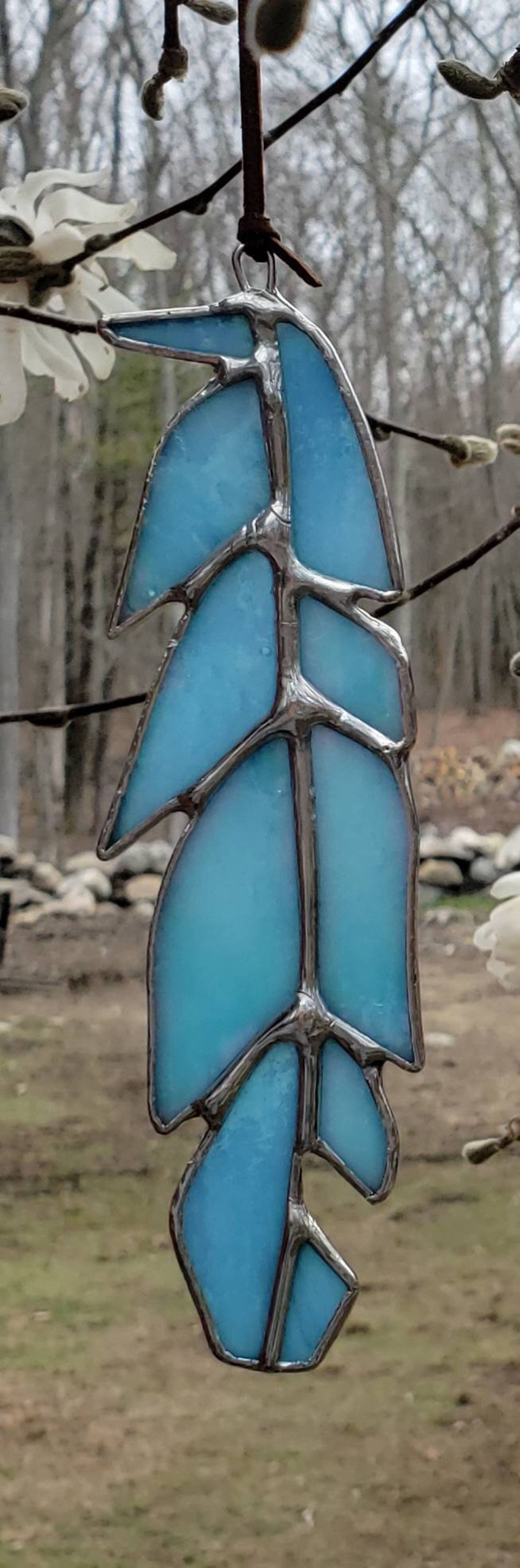 Large Single Stained Glass Feather Sun Catcher - Baby Blue Iridescent ...
