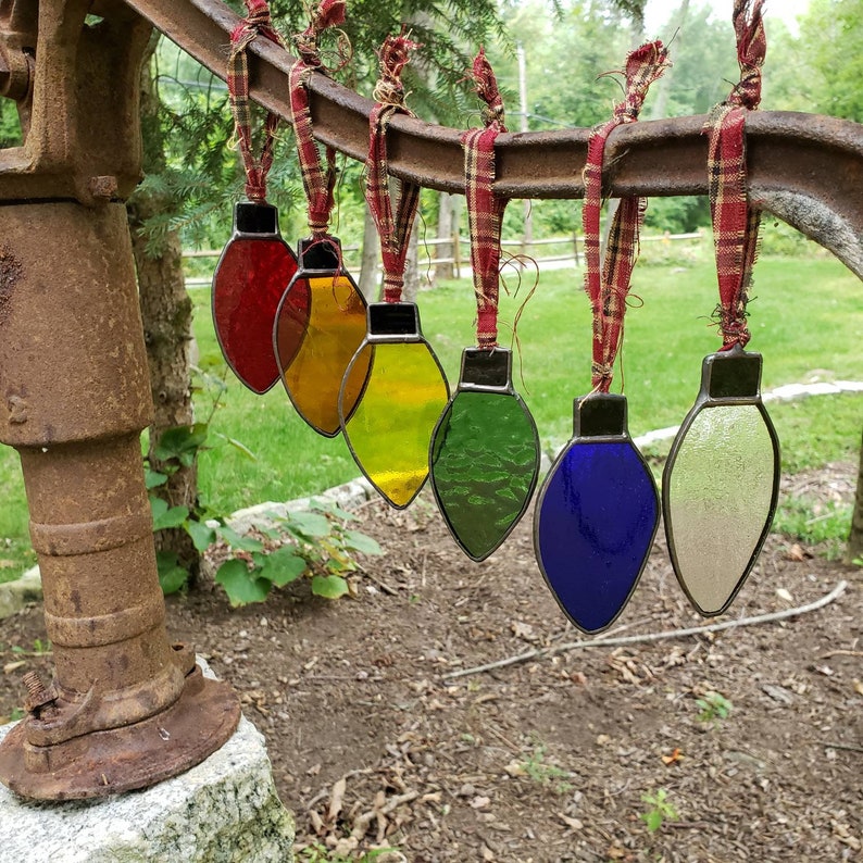 Up-cycled Church Glass Set of 6 christmas Light Bulb Stained - Etsy Canada