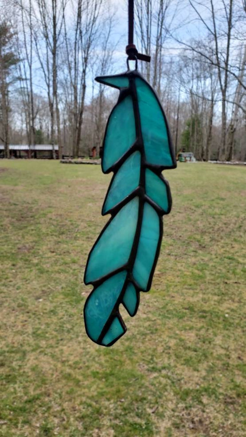 Large Single Stained Glass Feather Sun Catcher Iridescent - Etsy