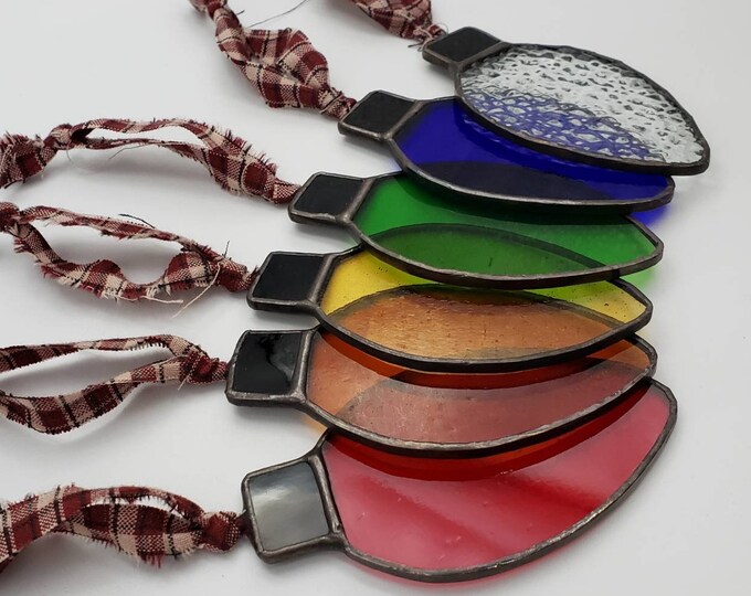 Up-cycled Church Glass Set of 6 christmas Light Bulb Stained Glass ...