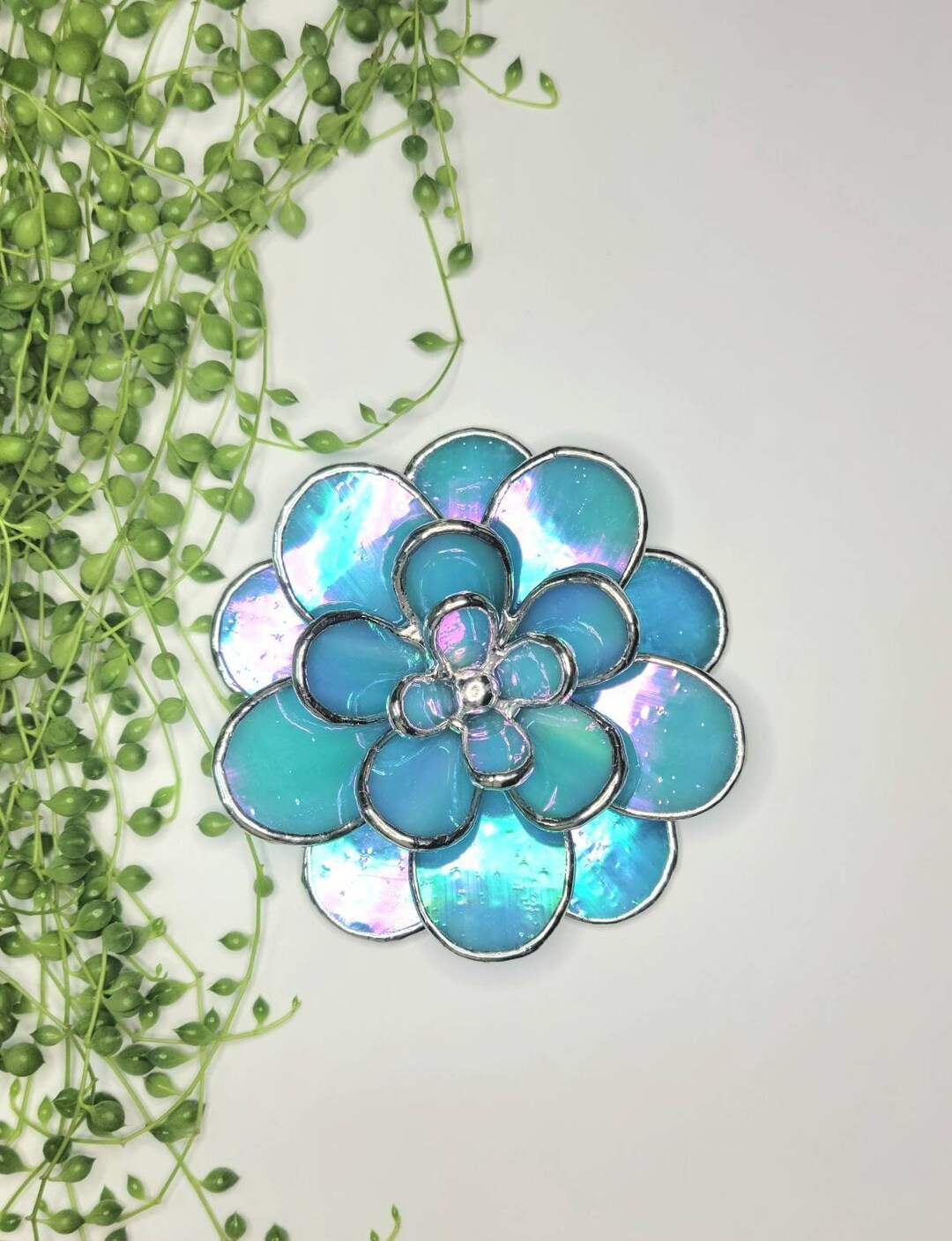 Stained Glass Succulent Plant - Baby Blue Iridescent - Etsy