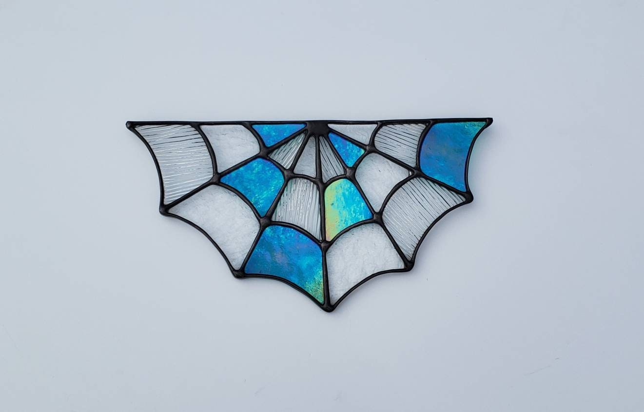 Large Stained Glass Half Spider Web Corner Sun Catcher with | Etsy