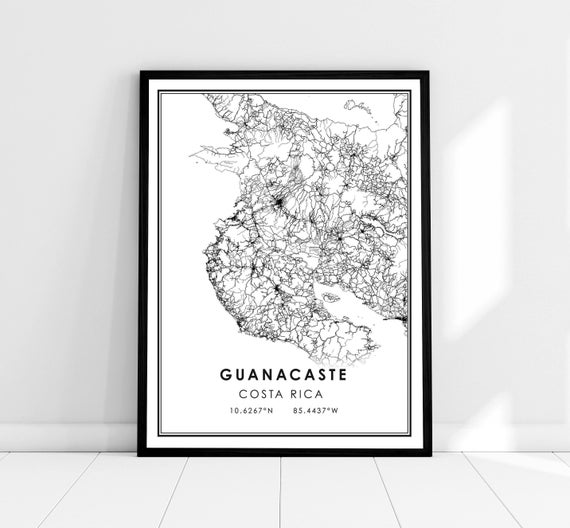 Mapa de Guanacaste imprimir póster lienzo / Mapa de Costa Rica - Etsy ...