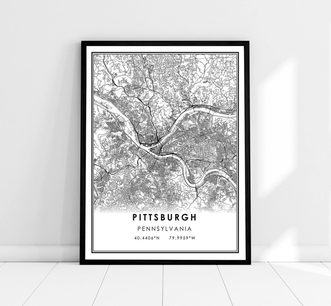 Pittsburgh Map Print Poster Canvas | Pennsylvania Map Print Poster ...
