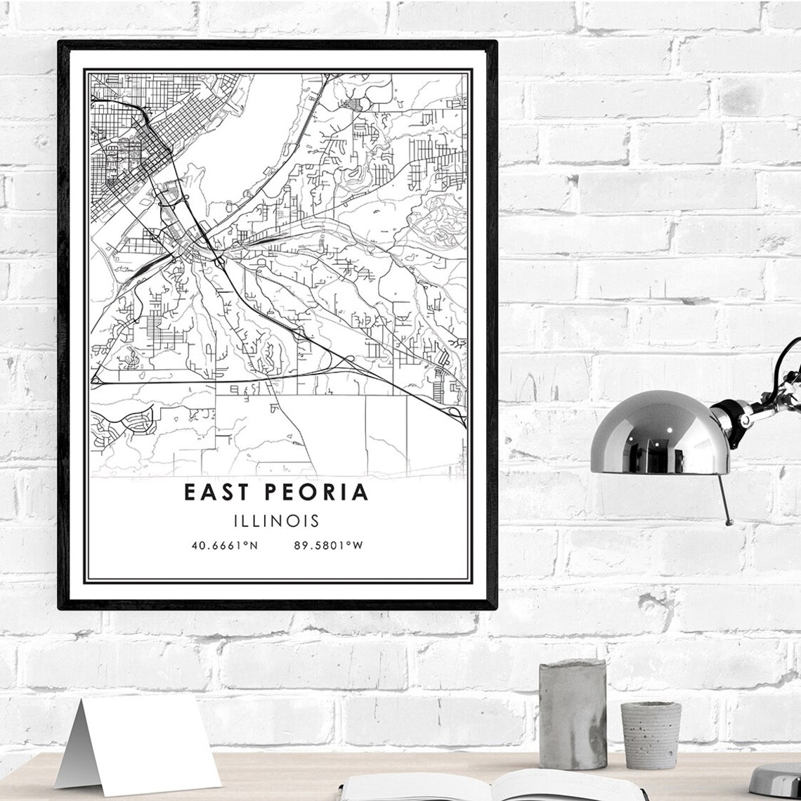 East Peoria map print poster canvas Illinois map print | Etsy