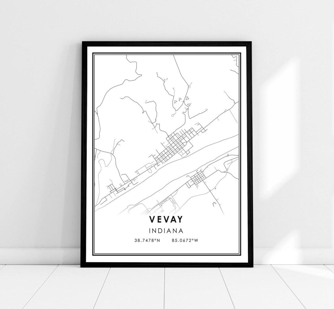 Vevay map print poster canvas Indiana map print poster canvas Vevay ...