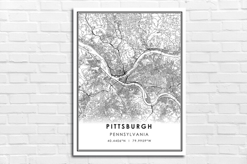Pittsburgh map print poster canvas Pittsburgh city map print | Etsy