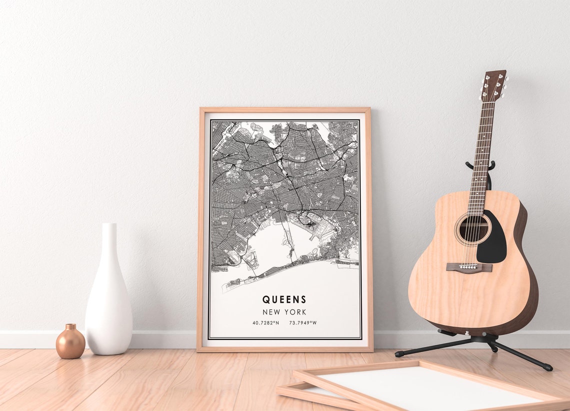 Queens Map Print Poster Canvas New York Map Print Poster | Etsy