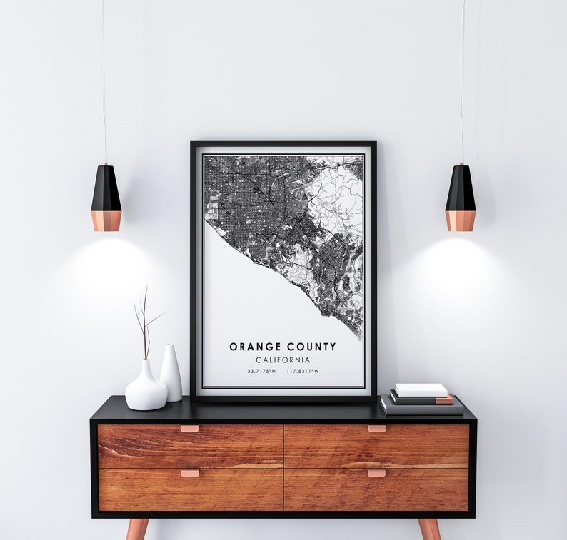 Orange County Map Print Poster Canvas | California Map Print Poster ...