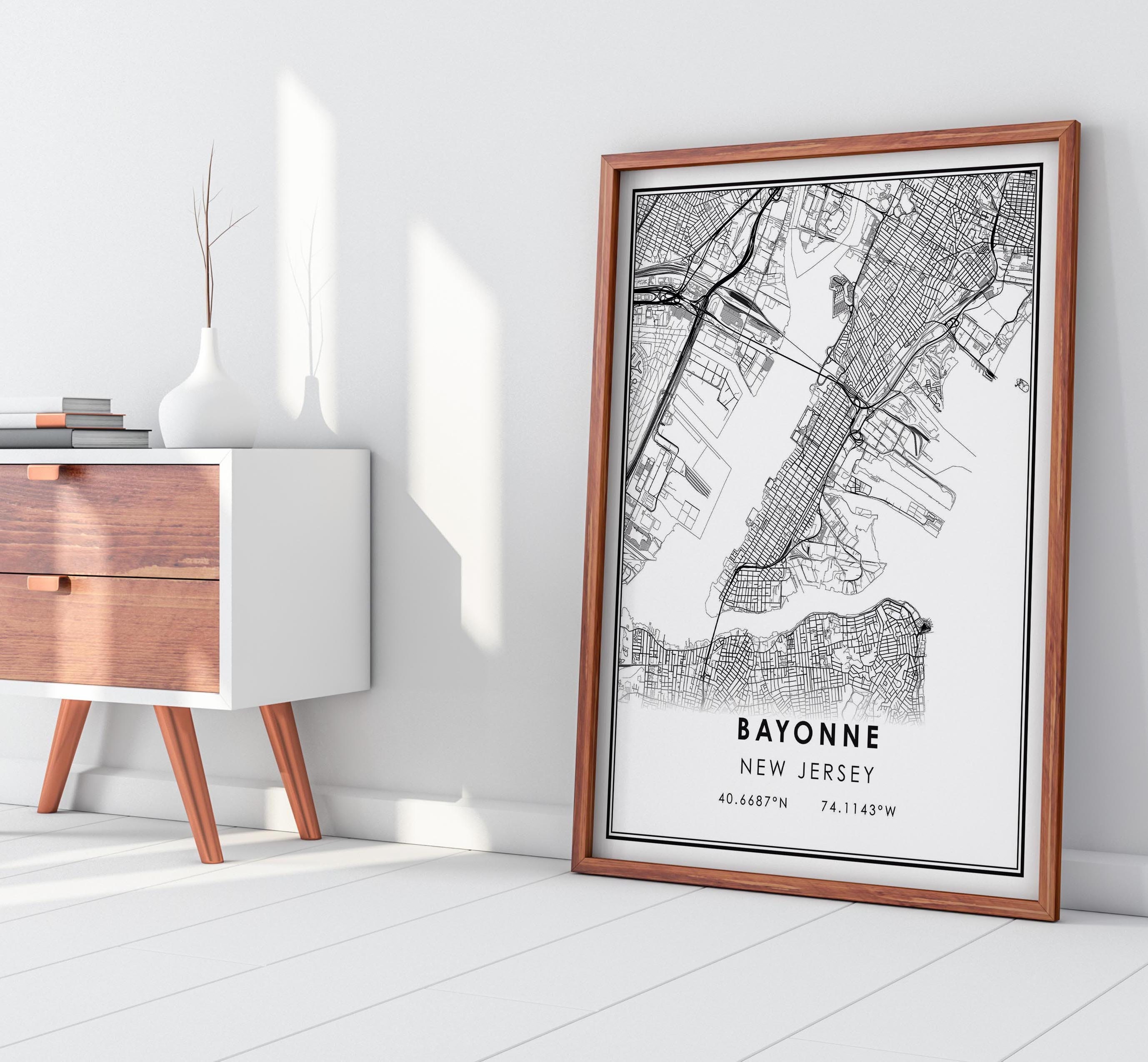 Bayona Mapa de Nueva Jersey imprimir póster lienzo / Nueva Jersey ...