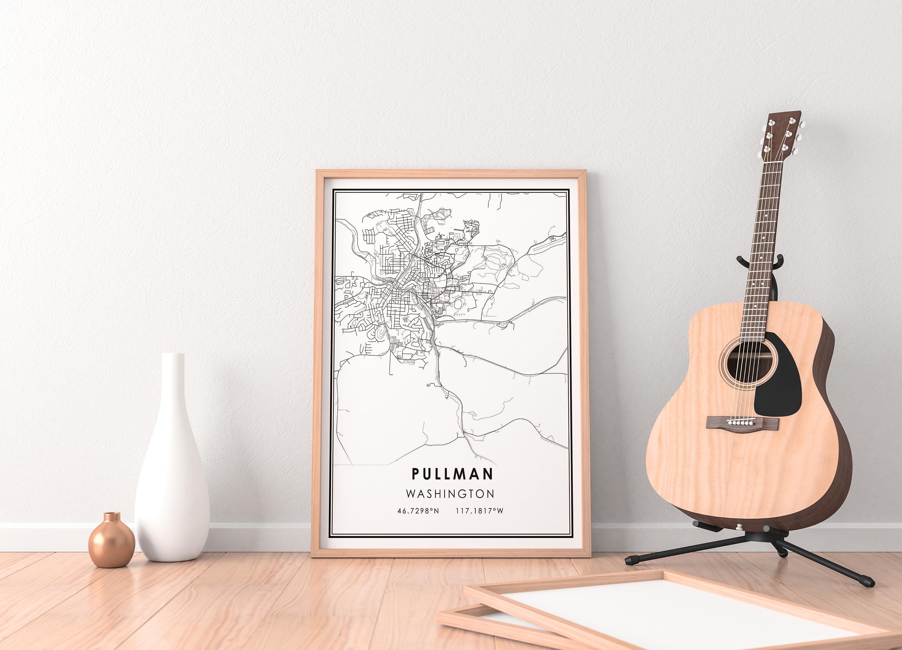 Pullman Map Print Poster Canvas | Washington Map Print Poster Canvas ...