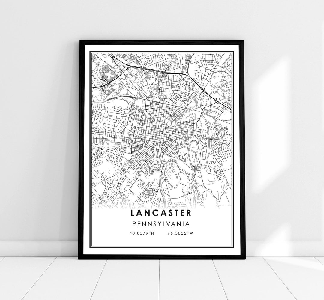 Lancaster Map Print Poster Canvas | Pennsylvania Map Print Poster ...