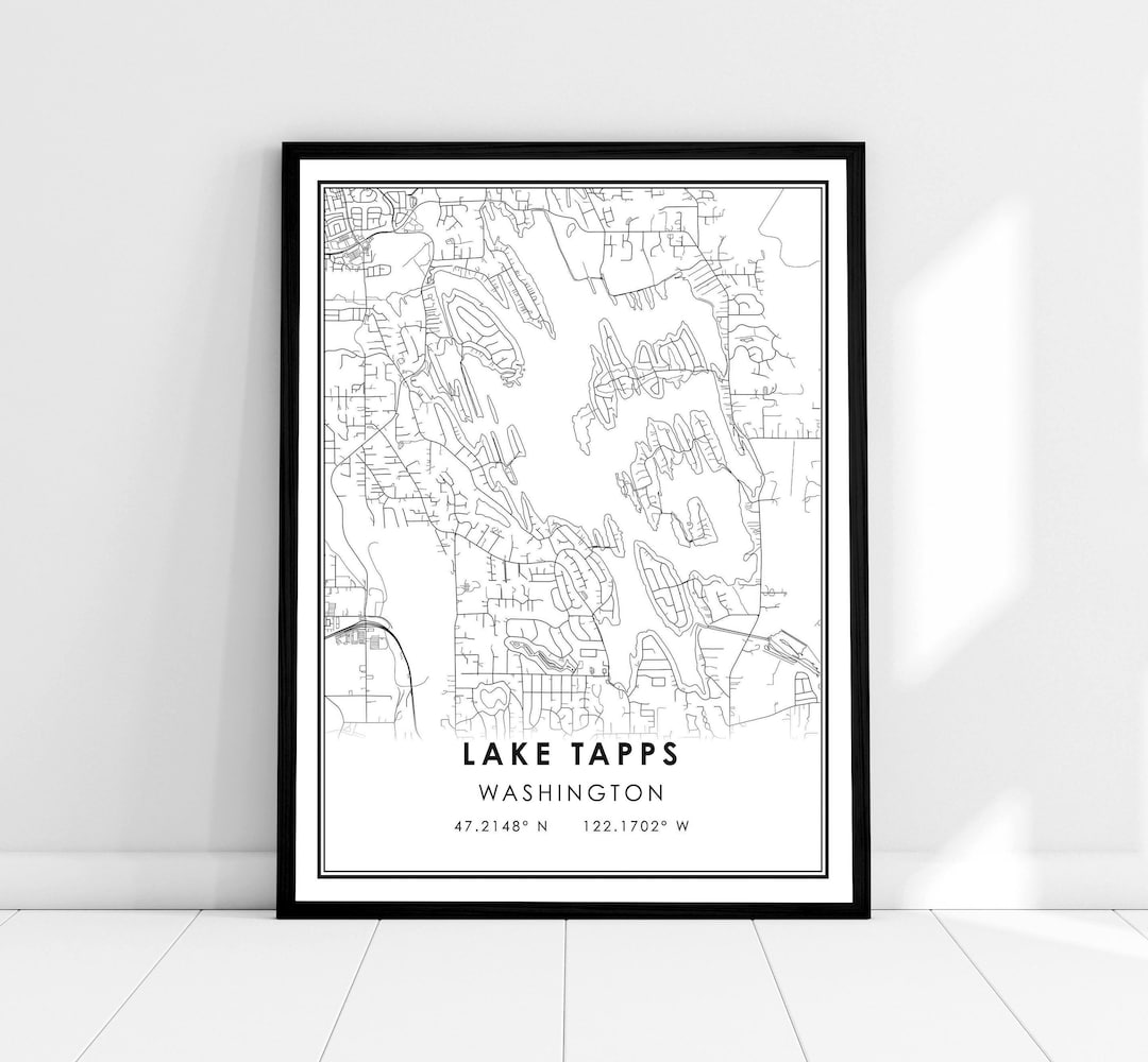 Lake Tapps Map Print Poster Canvas | Washington Map Print Poster Canvas ...