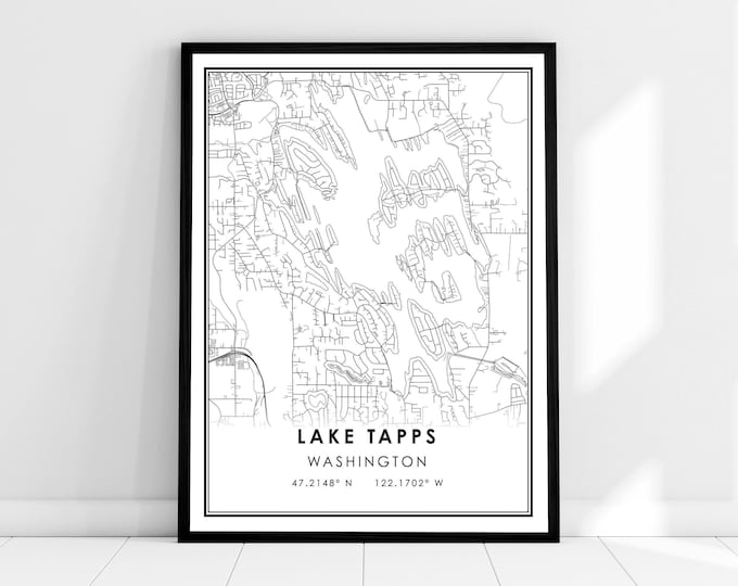 Lake Tapps Washington Printable Map, Lake Tapps Wall Art, Lake Tapps ...