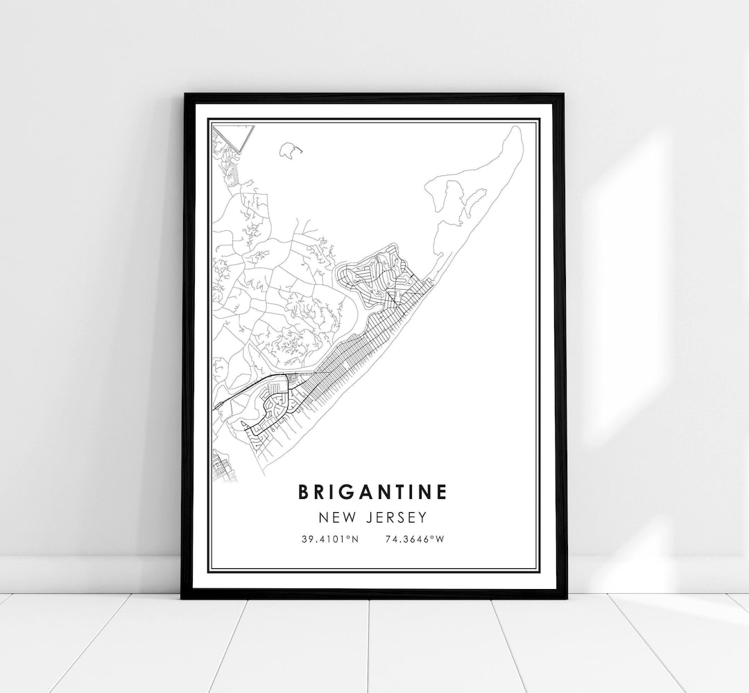 Brigantine Map Print Poster Canvas | New Jersey Map Print Poster Canvas ...