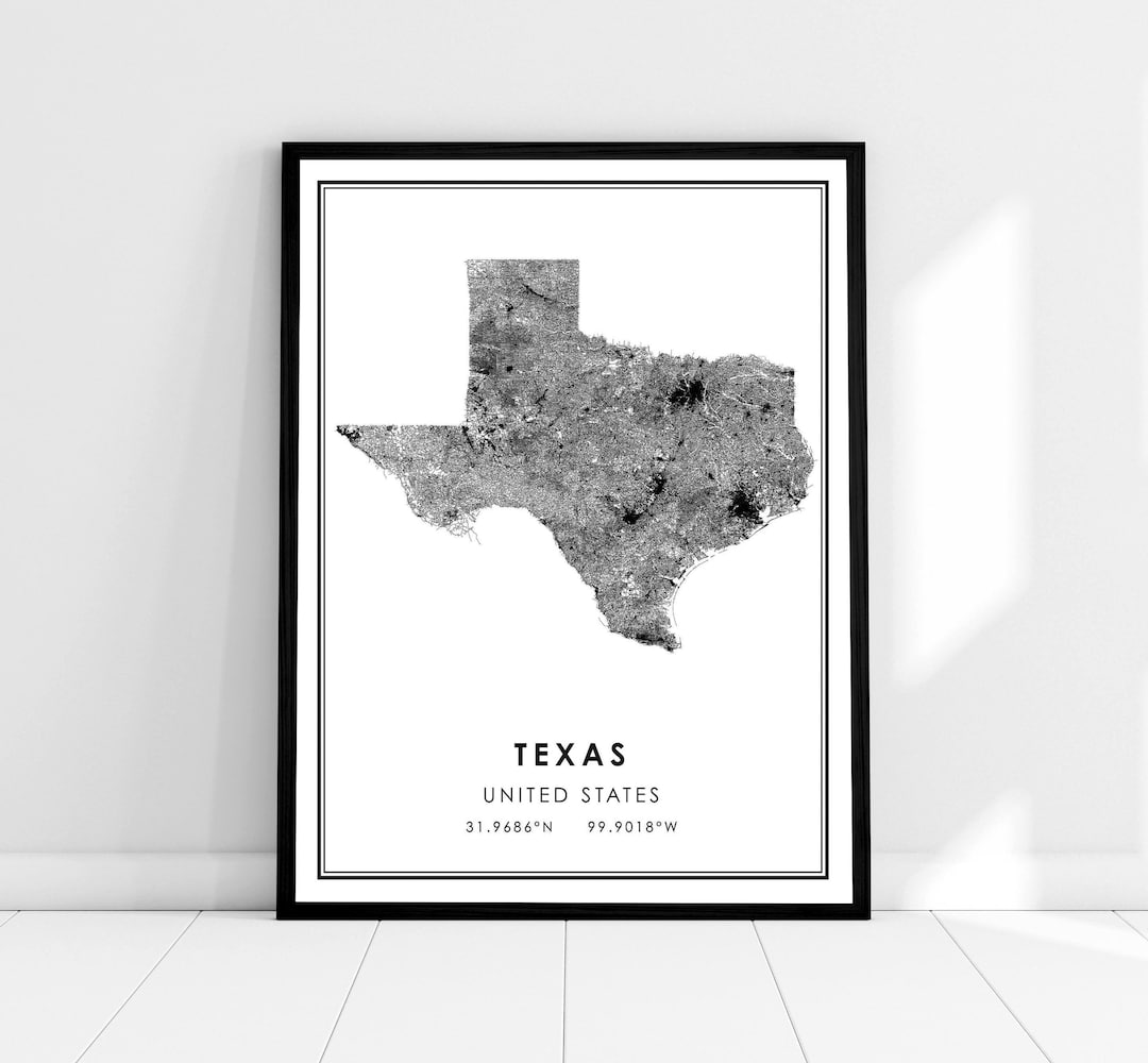 Texas United States Map Print Poster Canvas | Texas United States Road ...