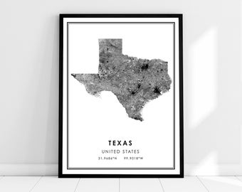 Texas Poster Texas Map Art Texas Map Wall Art Texas Canvas - Etsy