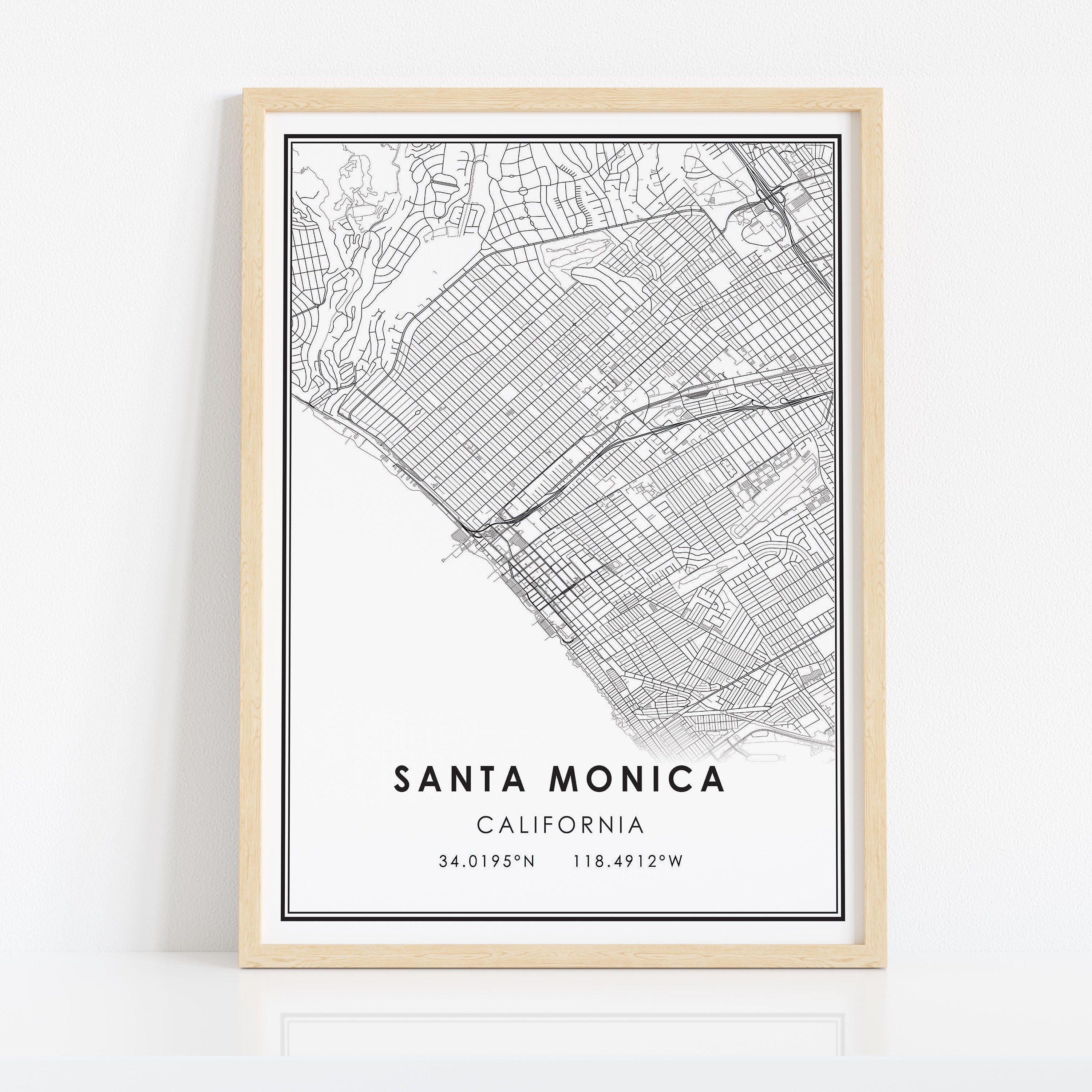 Santa Monica Map Print Poster Canvas California Map Print - Etsy
