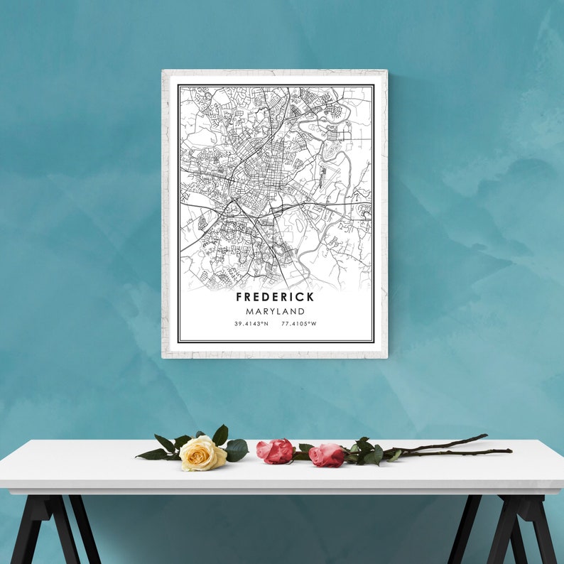 Frederick map print poster canvas Maryland Street map | Etsy