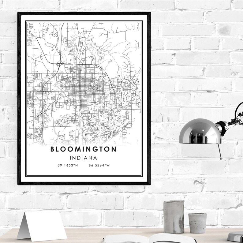 Bloomington map print poster canvas Bloomington Indiana city | Etsy