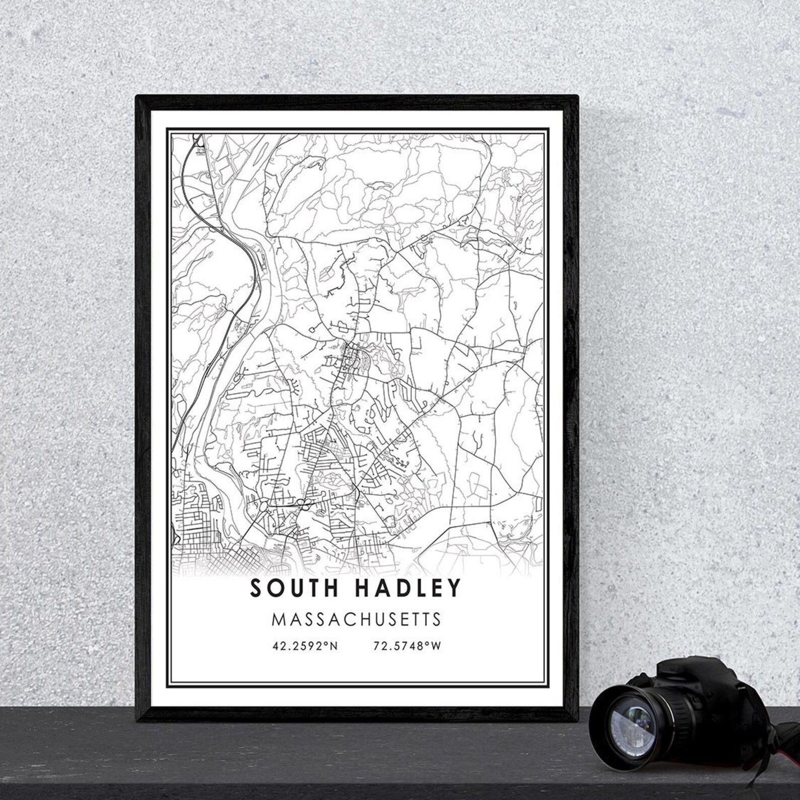 South Hadley map print poster canvas Massachusetts map print | Etsy