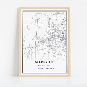 Starkville Map Print Poster Canvas | | Mississippi Map Print Poster ...