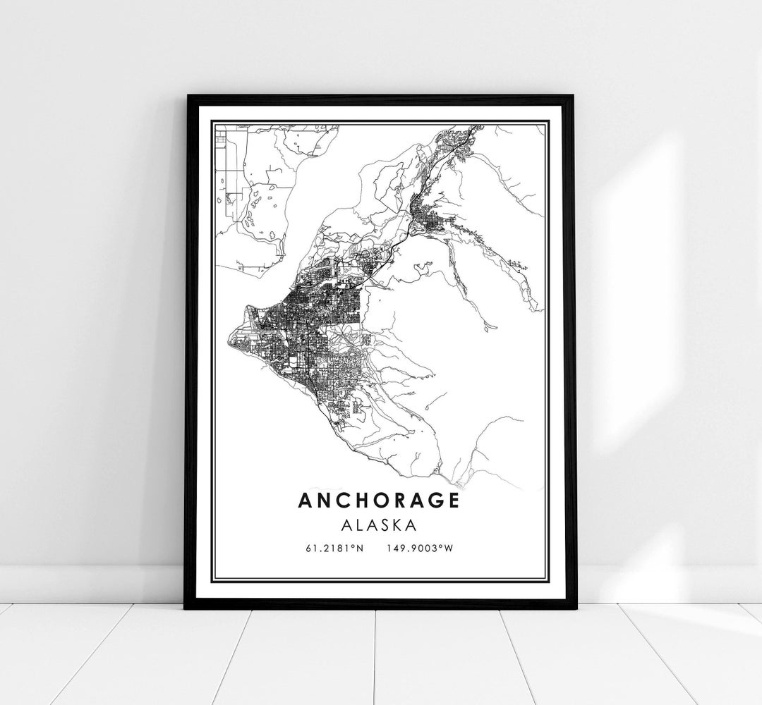 Anchorage Map Print Poster Canvas | Alaska Map Print Poster Canvas ...
