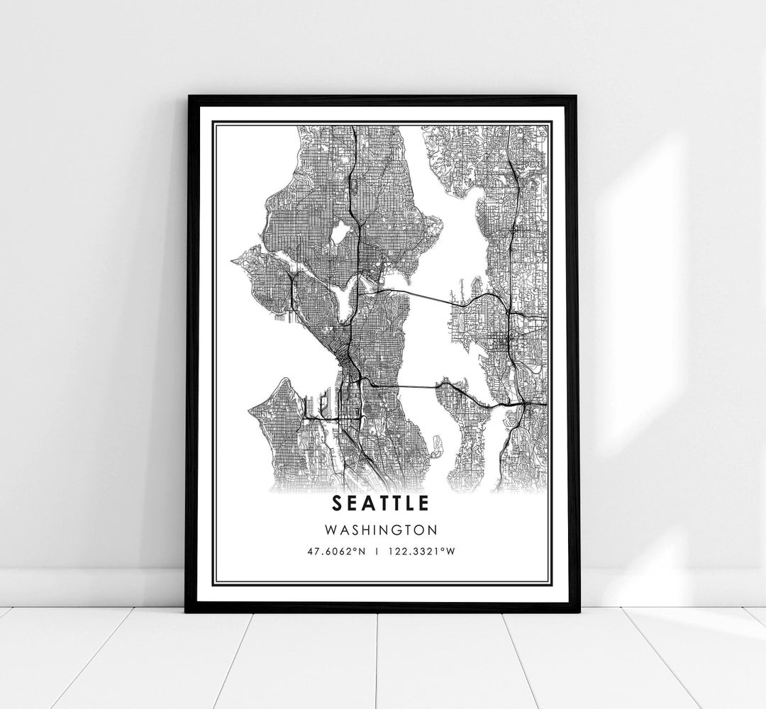 Seattle Map Print Poster Canvas | Washington Map Print Poster Canvas ...