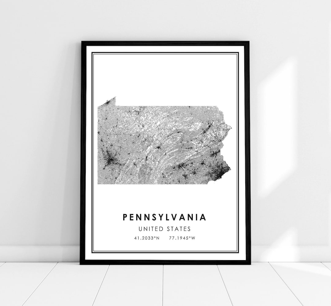 Pennsylvania US Map Print Poster Canvas | Pennsylvania United States ...