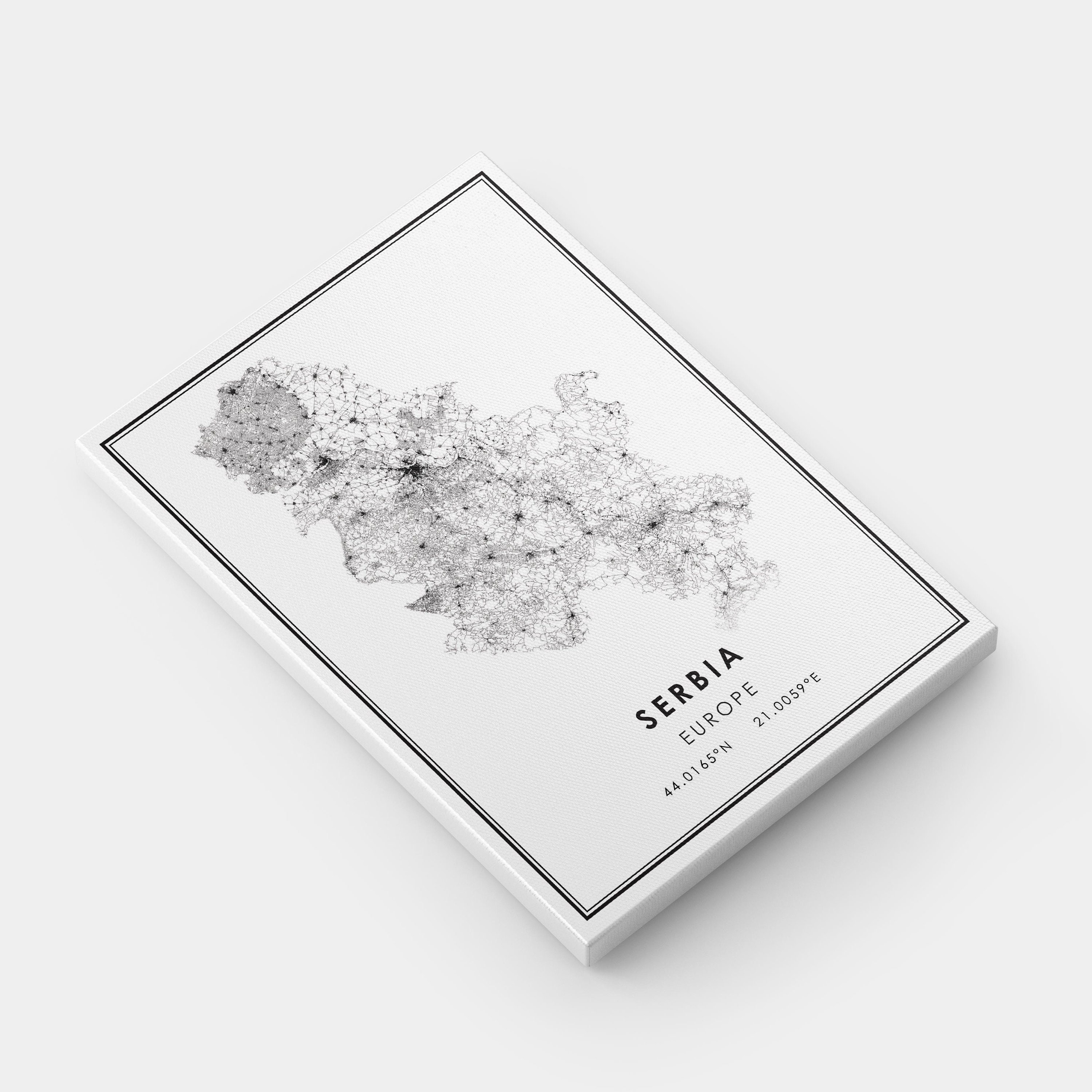 Serbia Country Map Print Poster Canvas | Serbia Country Road Map Print ...