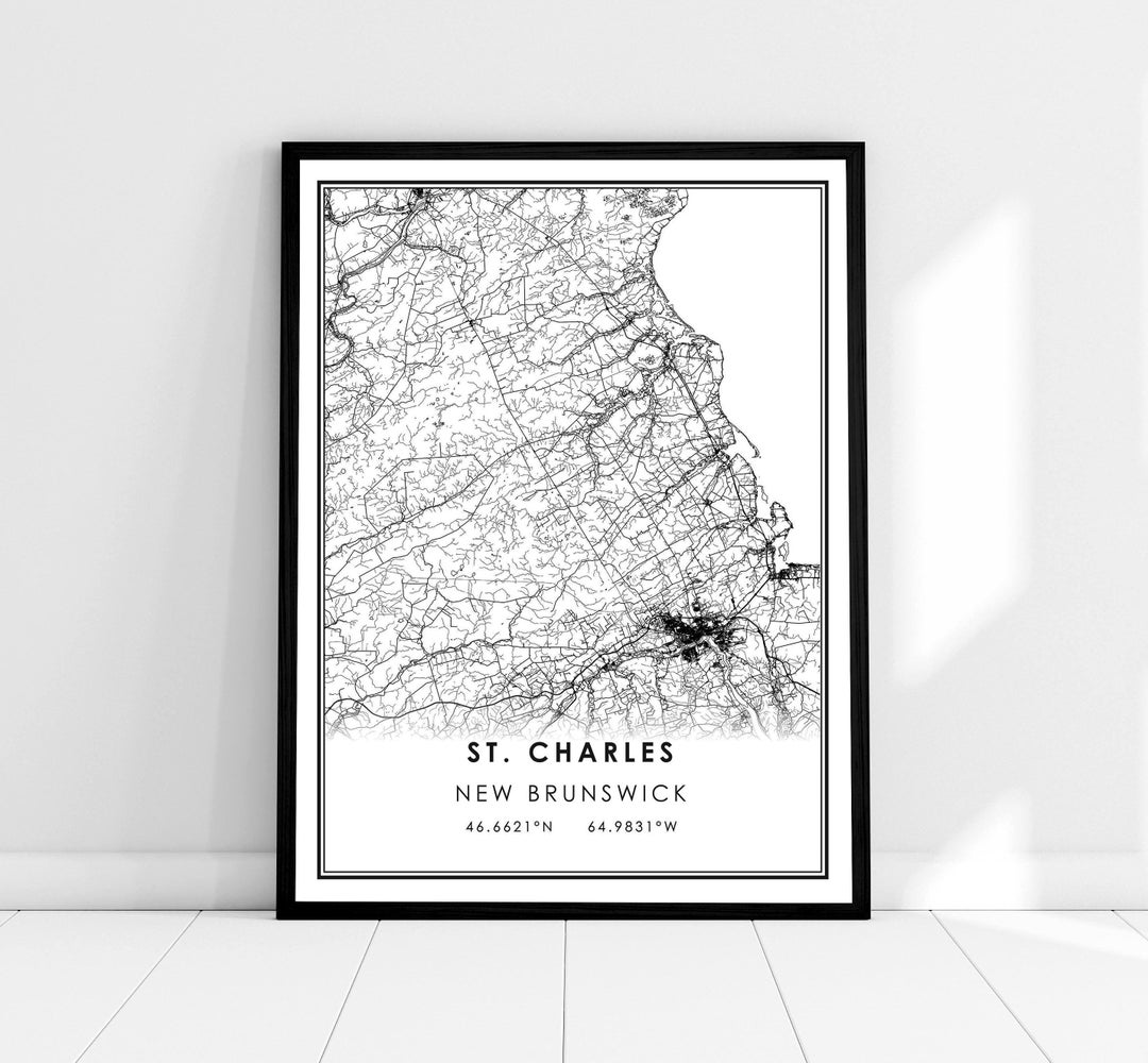 St. Charles Map Print Poster Canvas | New Brunswick Map Print Poster ...