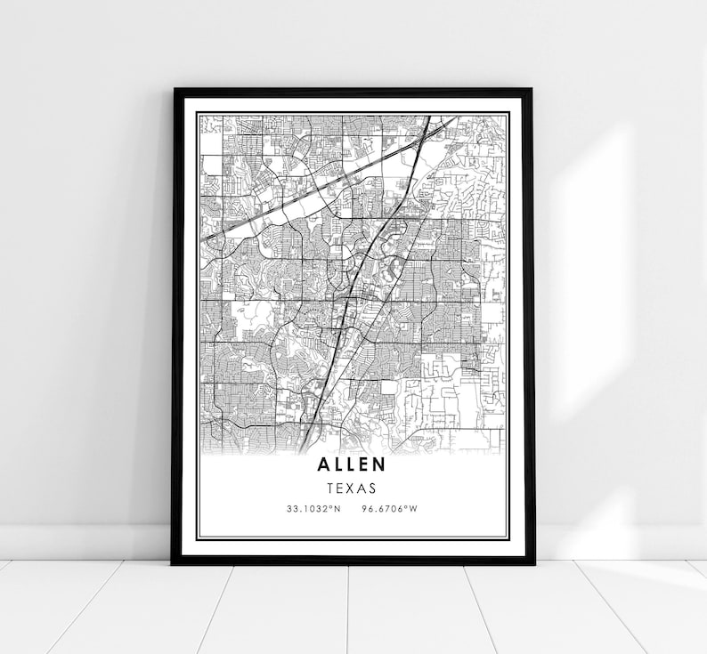 Allen Map Print Poster Canvas | Texas Map Print Poster Canvas | Allen ...