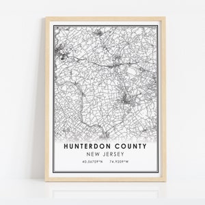 Hunterdon County Map Print Poster Canvas | New Jersey Map Print Poster ...