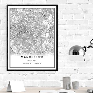 Manchester Map Print Poster Canvas England Map Print Poster | Etsy
